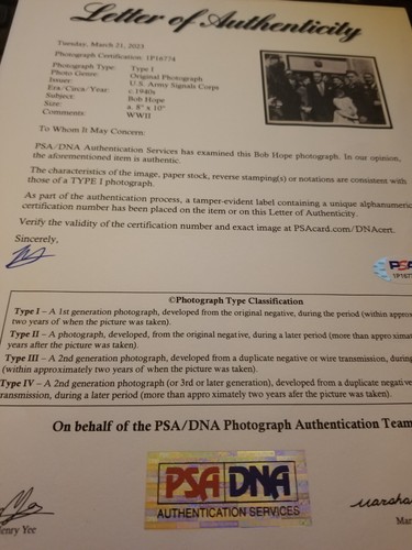 1940 * BOB HOPE WW2 U.S. ARMY original TYPE 1 wire photo 8X10 PSA/DNA ...
