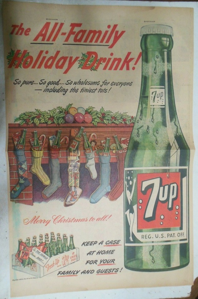 7-Up Ad: Fresh Up With Seven-Up! Holiday Drink! from 1950's Size 15 x ...