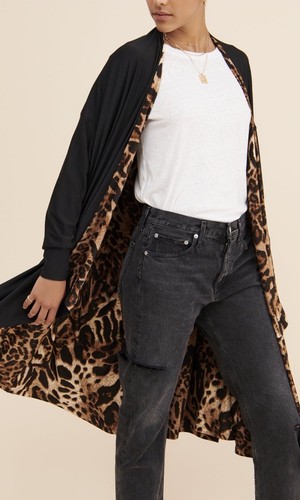 Mimi Reversible Duster One Size Leopard Print Long Sleeve Heavyweight ...