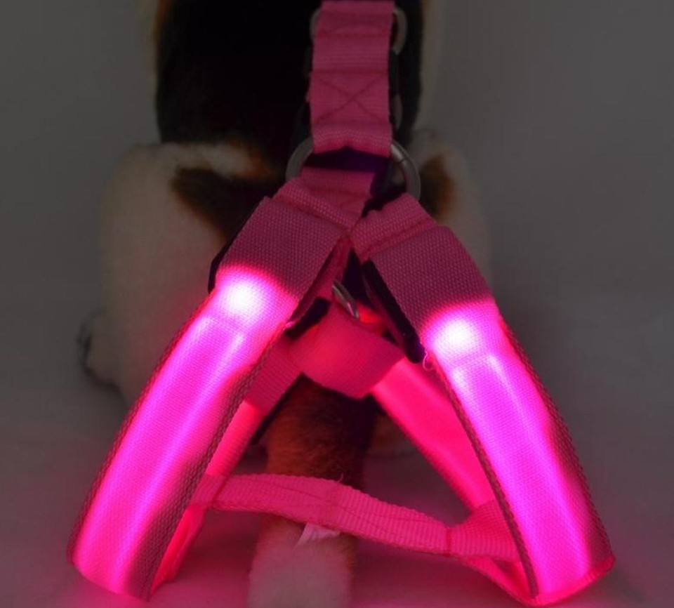 RECHARGEABLE LED PET GLOW-IN-THE-DARK HARNESS dog safety chest neck ...