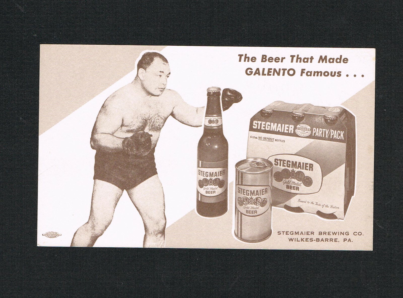 VERY RARE 1950's boxer TONY GALENTO STEGMAIRER boxing postcard WILKES ...