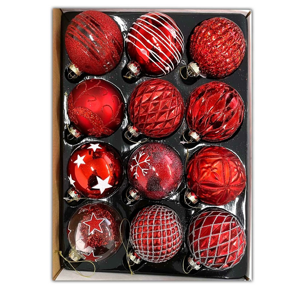 12x Glas Weihnachtskugeln Christbaumkugeln Premium Baumschmuck ...
