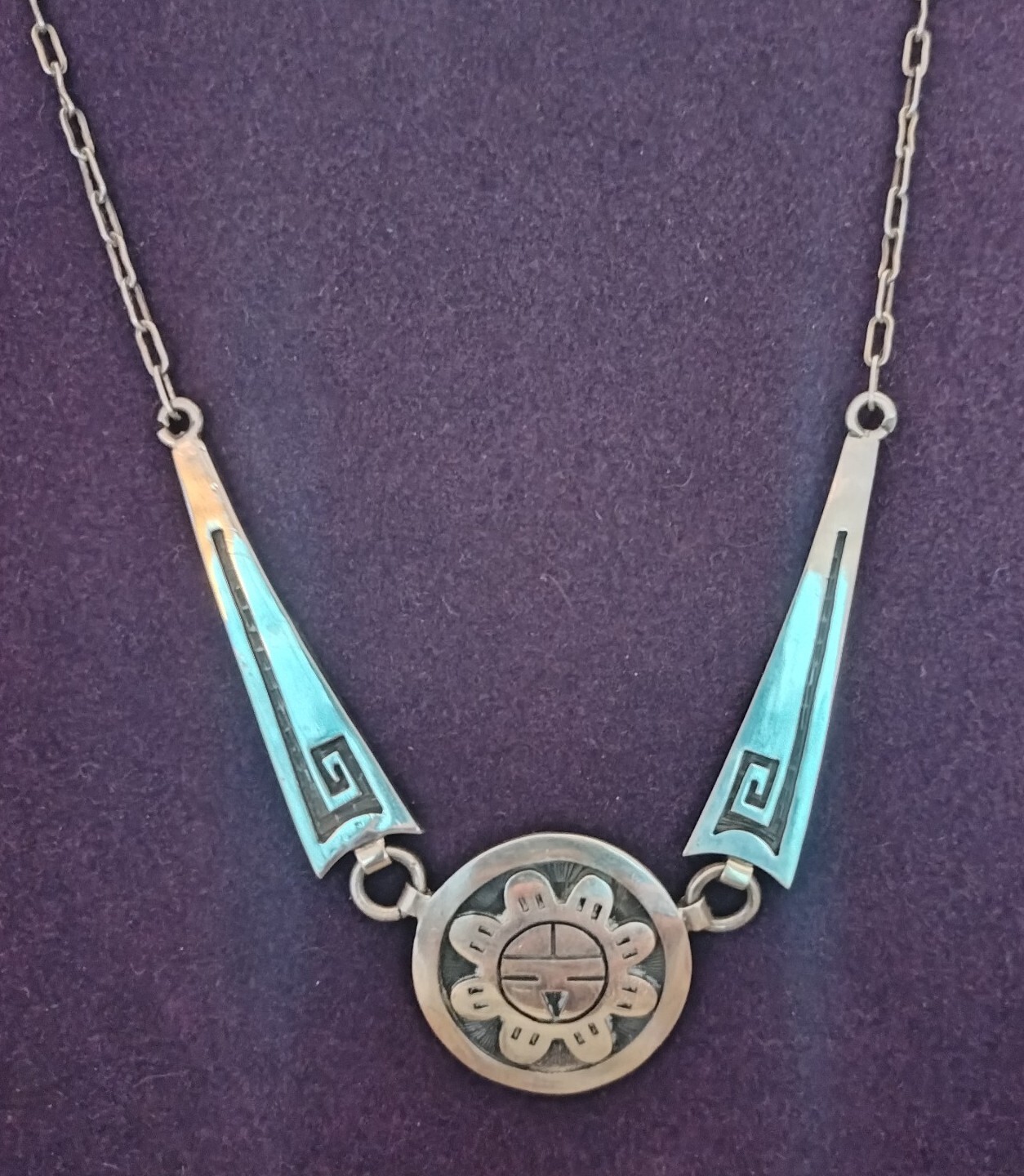 HOPI VNTG SUNFACE Sterling Silver Overlay Necklace 22… - Gem
