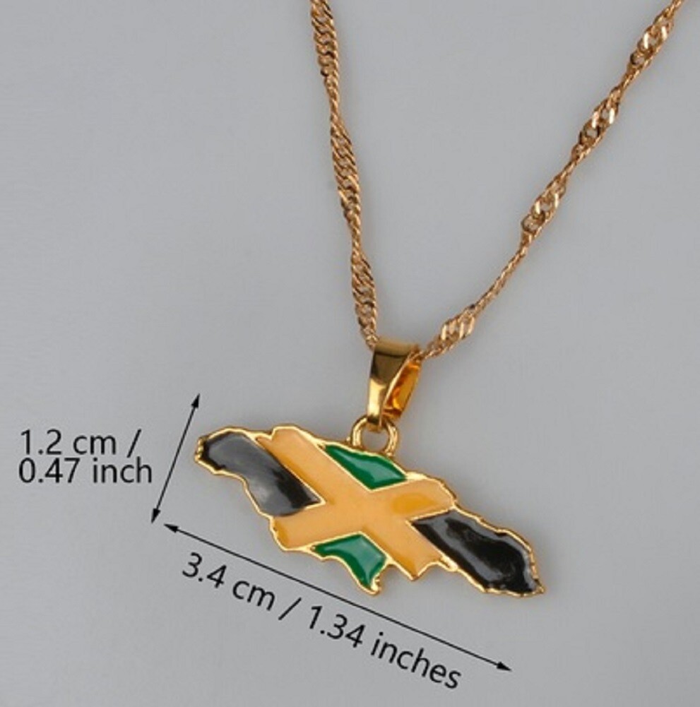 Gold Plated Jamaica Flag Map Necklace Pendant & Chain Jamaican ...