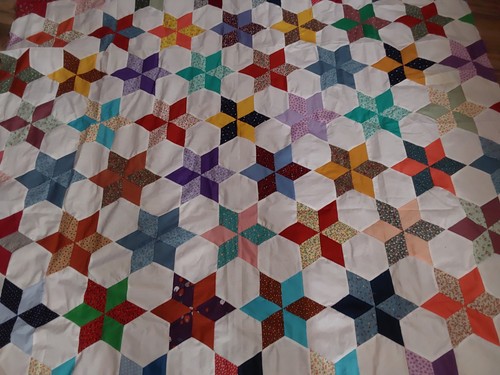 Vintage 6 Point Touching Patchwork Stars Multi Color 59x82 Quilt Top ...