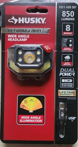 Husky PVL-HLP-0006 850-Lumens Wide Angle Dual-Power Headlamp 1011 429 ...