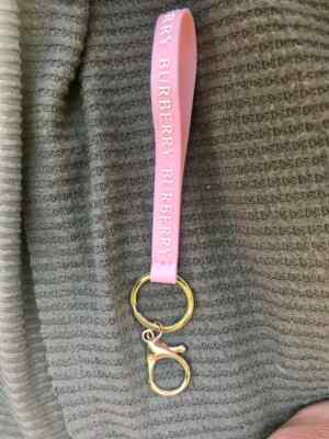 BURBERRY Embossed LOGO SILICONE bag charm key ring fob pink & gol | eBay