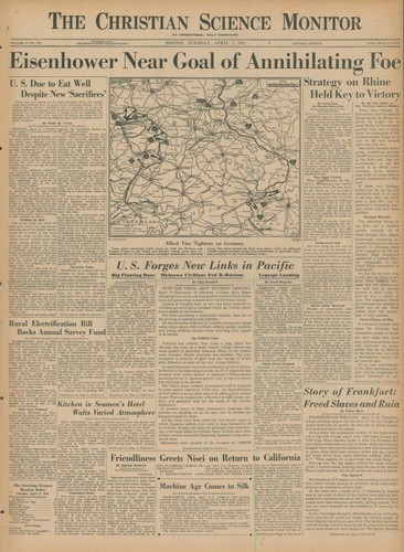 April 3, 1945 WWII Original Int. Newspaper OKINAWA DOUGHBOYS EISENHOWER ...