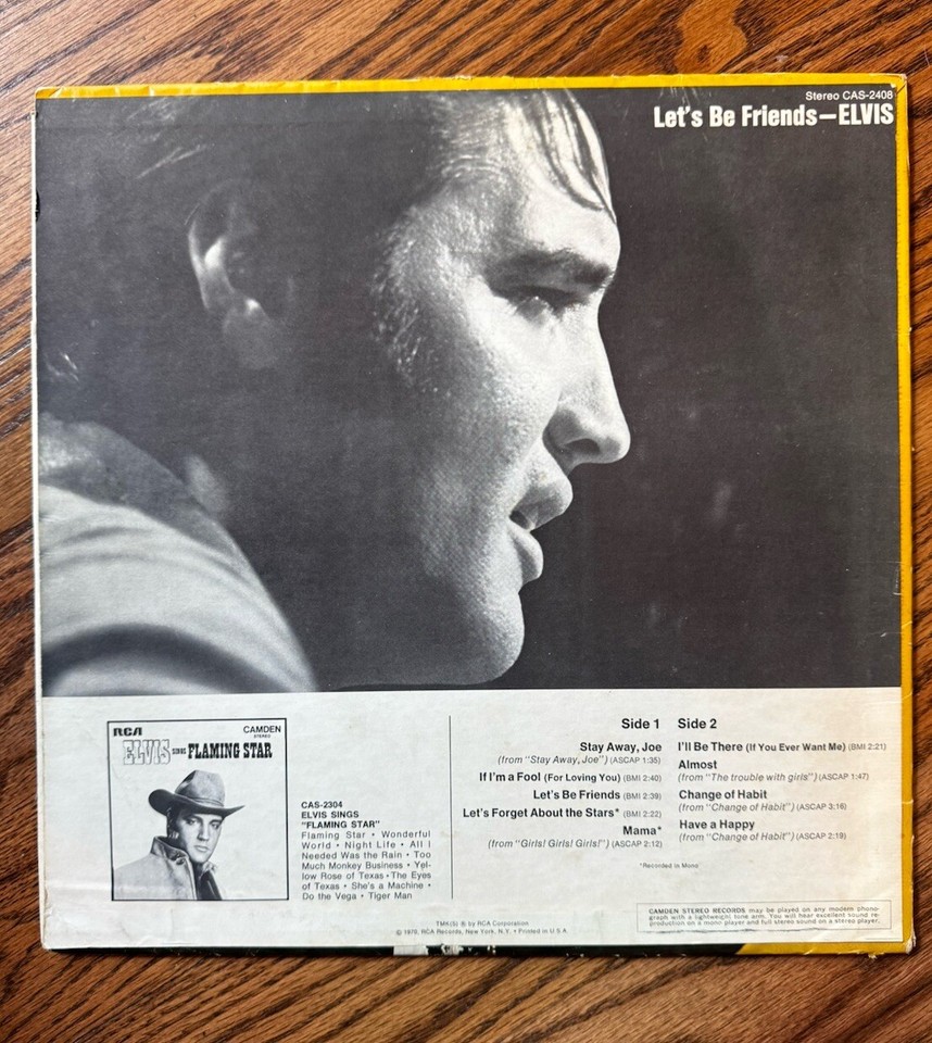 Original 1970 Elvis Presley "Let’s Be Friends" LP - RCA Camden (CAS ...