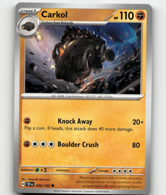 Carkol Pokemon • Common • 094/162 Temporal Forces | eBay
