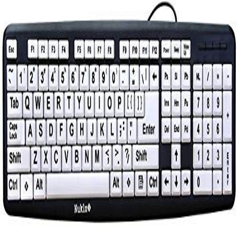 Nuklz N Large Print Computer Keyboard | Visually Black with White Kyes ...