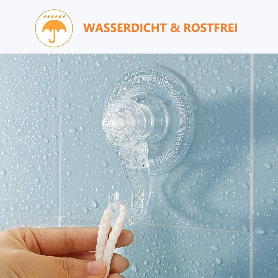 4x Saugnapf Haken Ohne Bohren, bis zu 5 kg Gewicht, Vakuum Saughaken ...