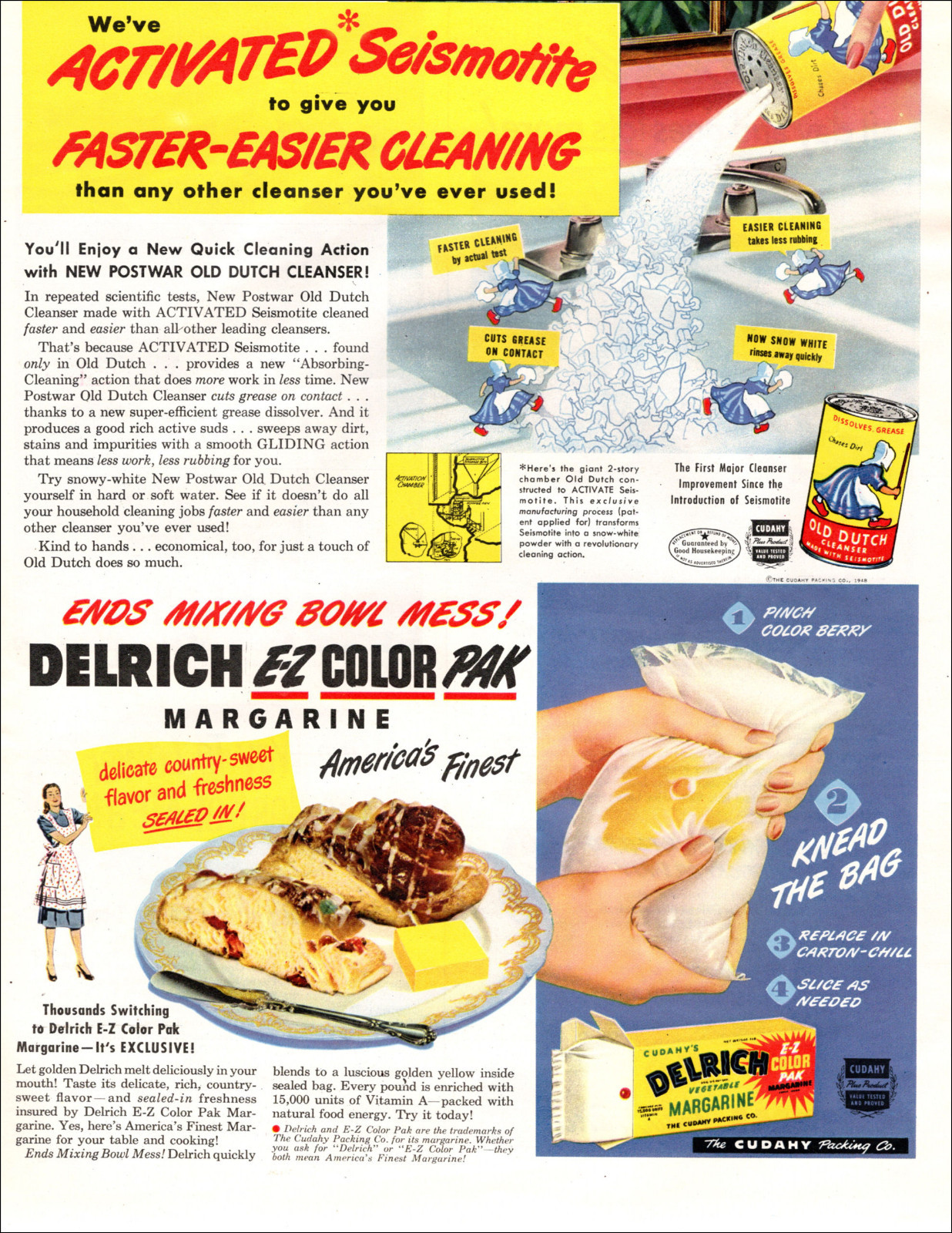 1949 vintage AD DELRICH Margarine E-Z Color Pack Kneed the bag for ...