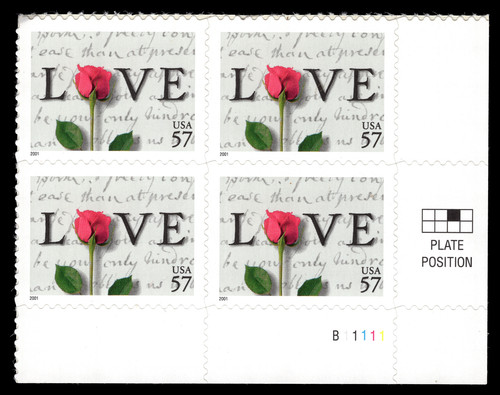US Scott # 3551, Love, Plate Block of (4) 2001 57¢ Stamps MNH | eBay