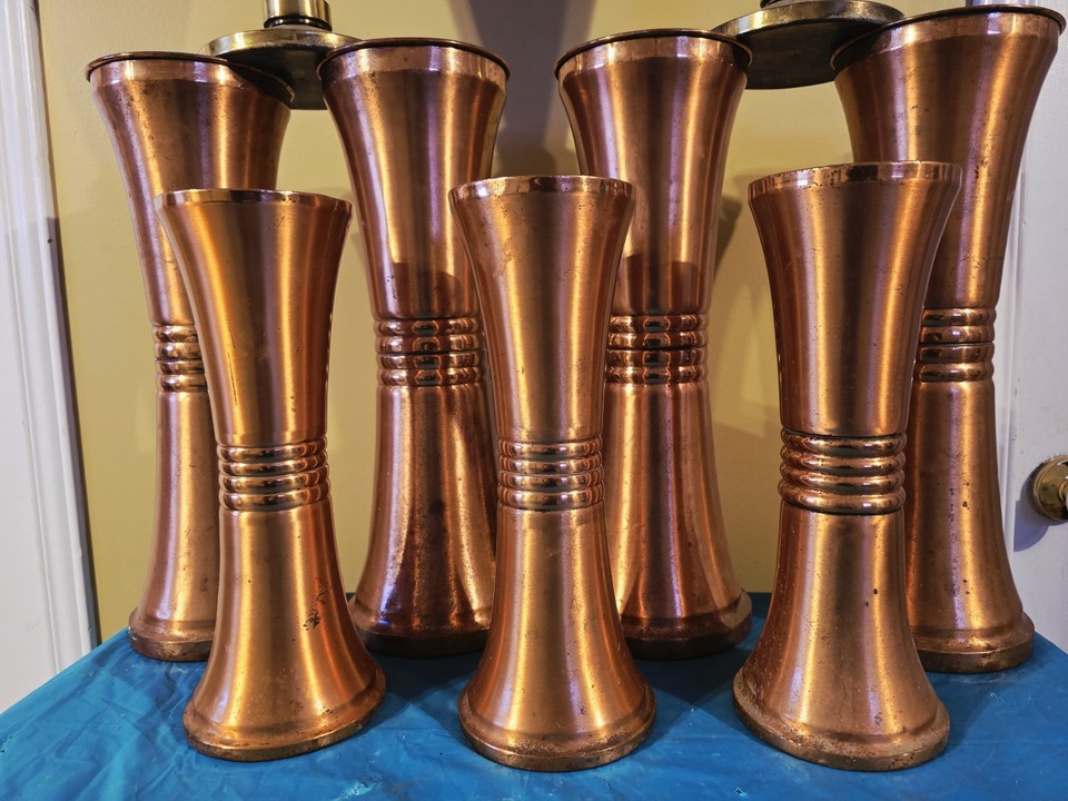 VTG SUPERB SET 9 ALTAR RELIGIOUS FLOWER VASES ALL BRASS CHURCH CHAPEL ...