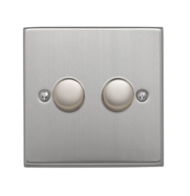 10A 400W 2-Gang 2-Way Silver Brushed Chrome Modern Double Light Dimmer ...