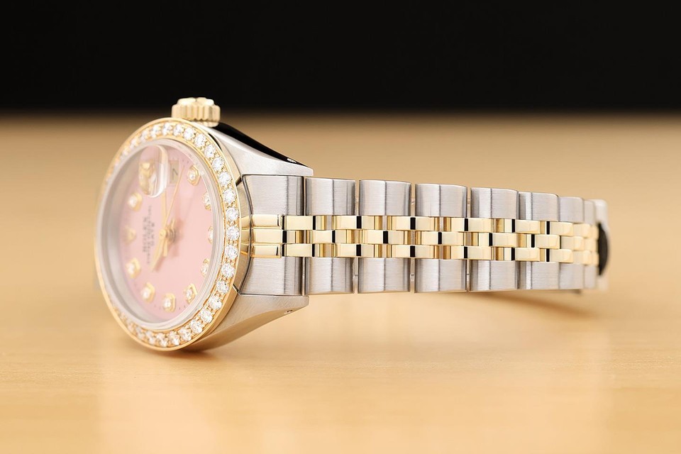 ROLEX LADIES DATE 6917 PINK DIAMOND 14K YELLOW GOLD STAINLESS STEEL 2 ...