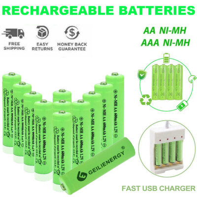 AA AAA Rechargeable Solar Light Batteries 600mAh 400mAh 300mAh NiMH 1 ...