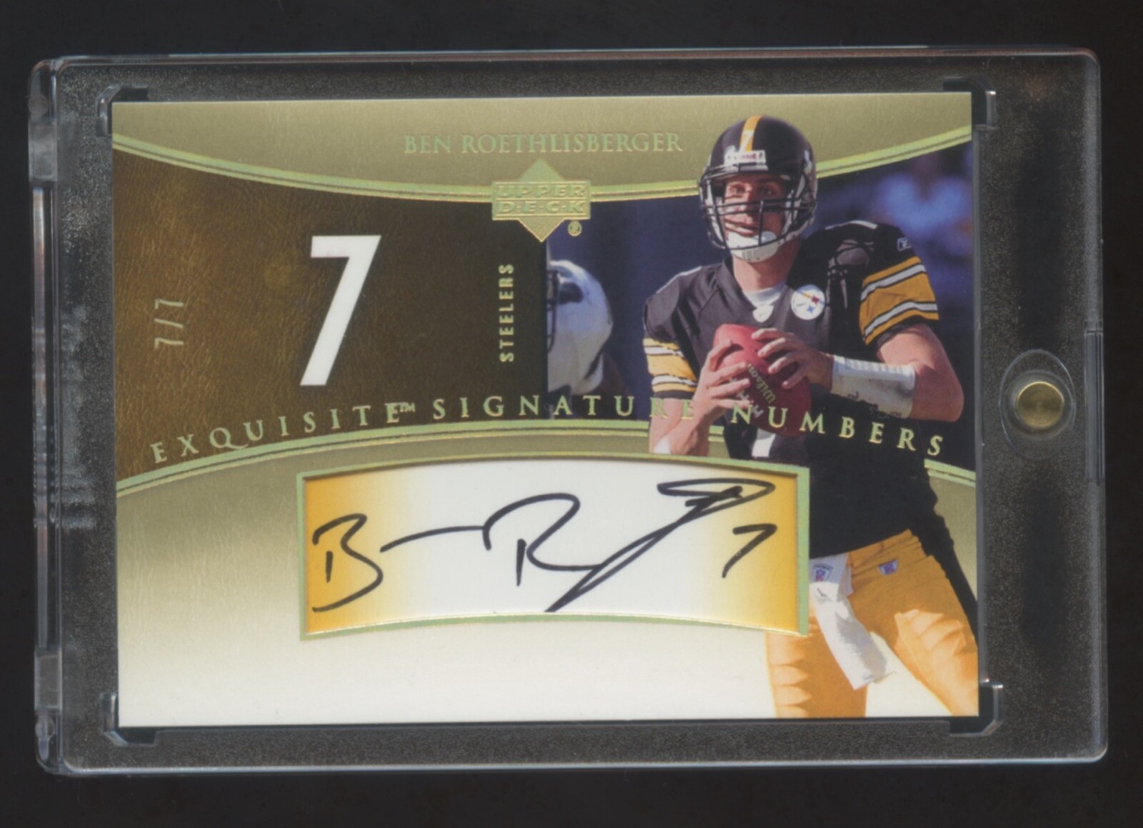2005 EXQUISITE Ben Roethlisberger AUTOGRAPH GOLD NUMBERS PIECE #ED 7/7 ...