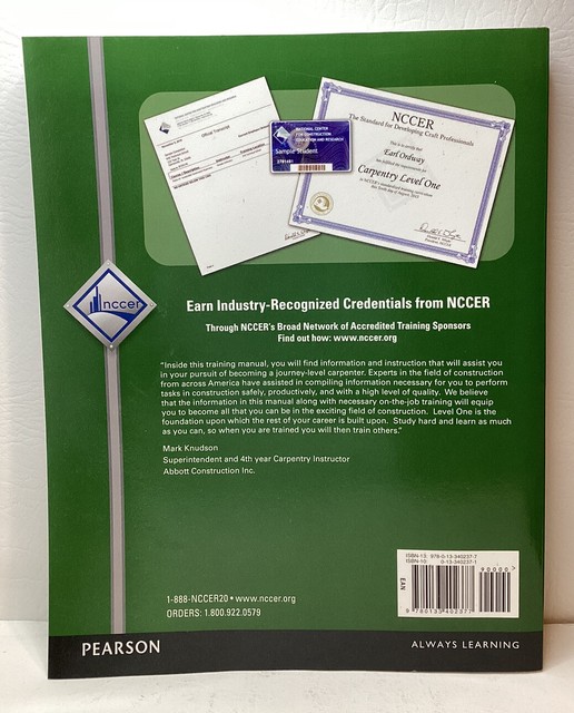 Carpentry Trainee Guide, Level 1 by NCCER (2013, Trade Paperback) for sale online | eBay