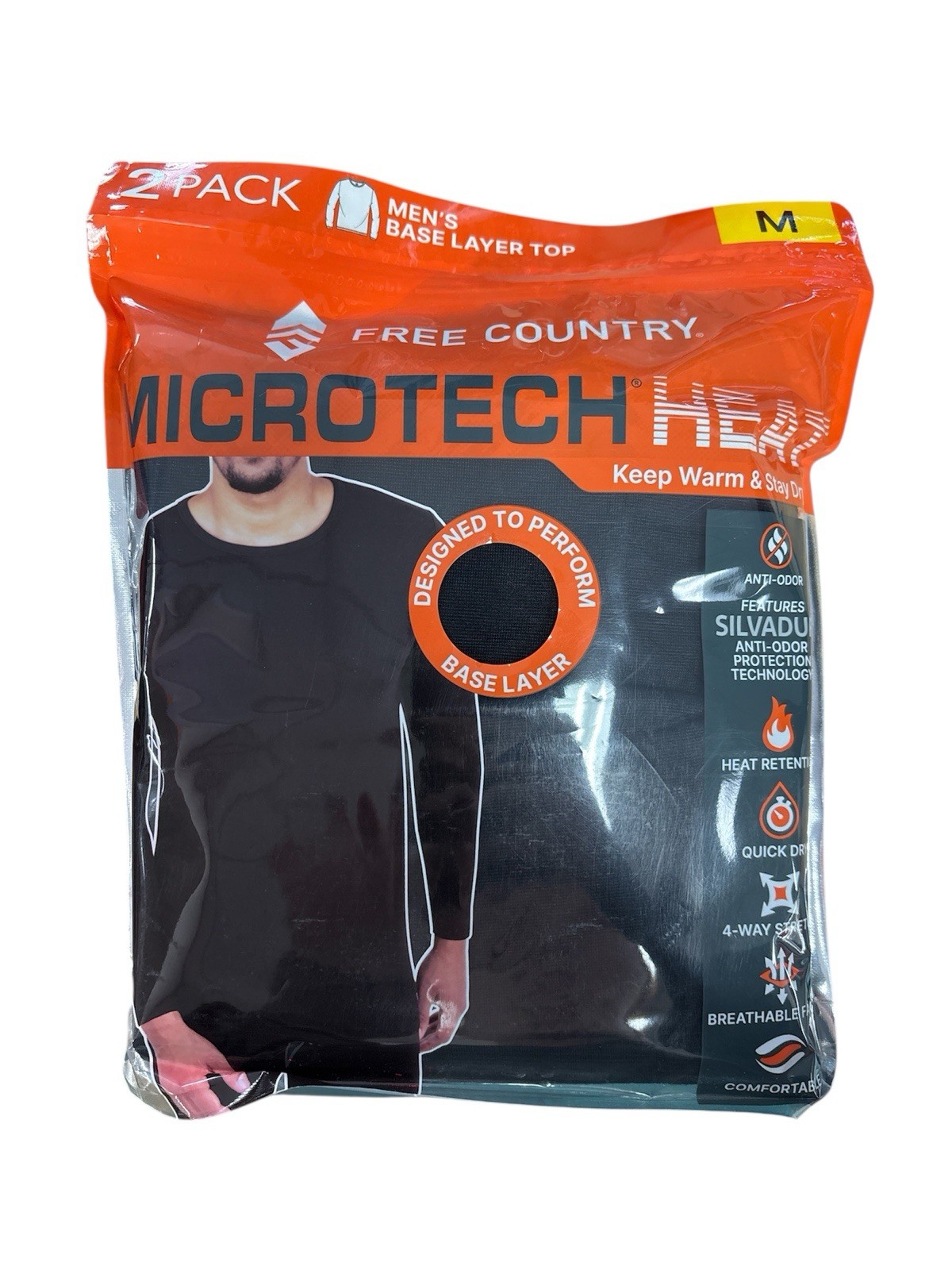 Free Country Men's 2-Pack Microtech Moisture Wicking Base Layer Top ...