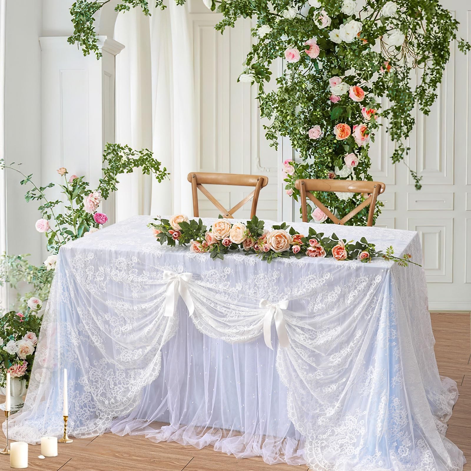 2 Pieces 60x120 Inch Lace Table Cloths Farmhouse Rustic White ...