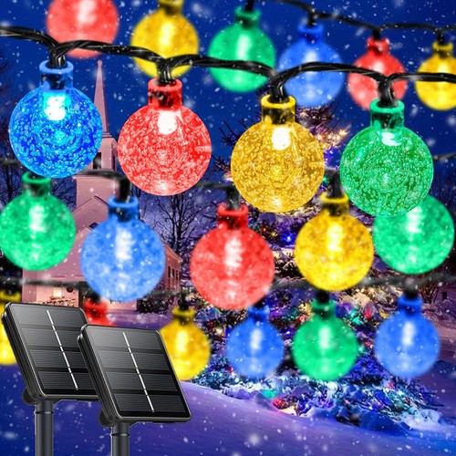Multicolor Solar Christmas String Lights Outdoor, 2-Pack 100 LED 64FT ...