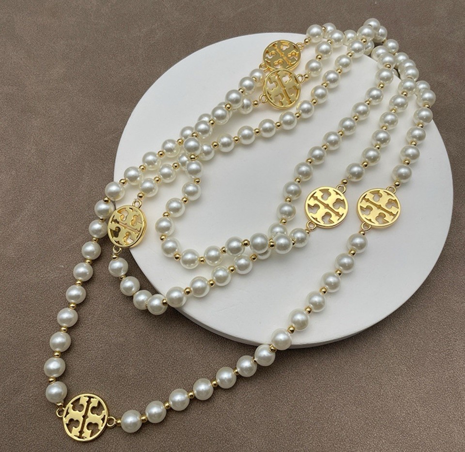 Tory Burch Evie Single Strand Pearl Long Necklace💛🤍 | eBay