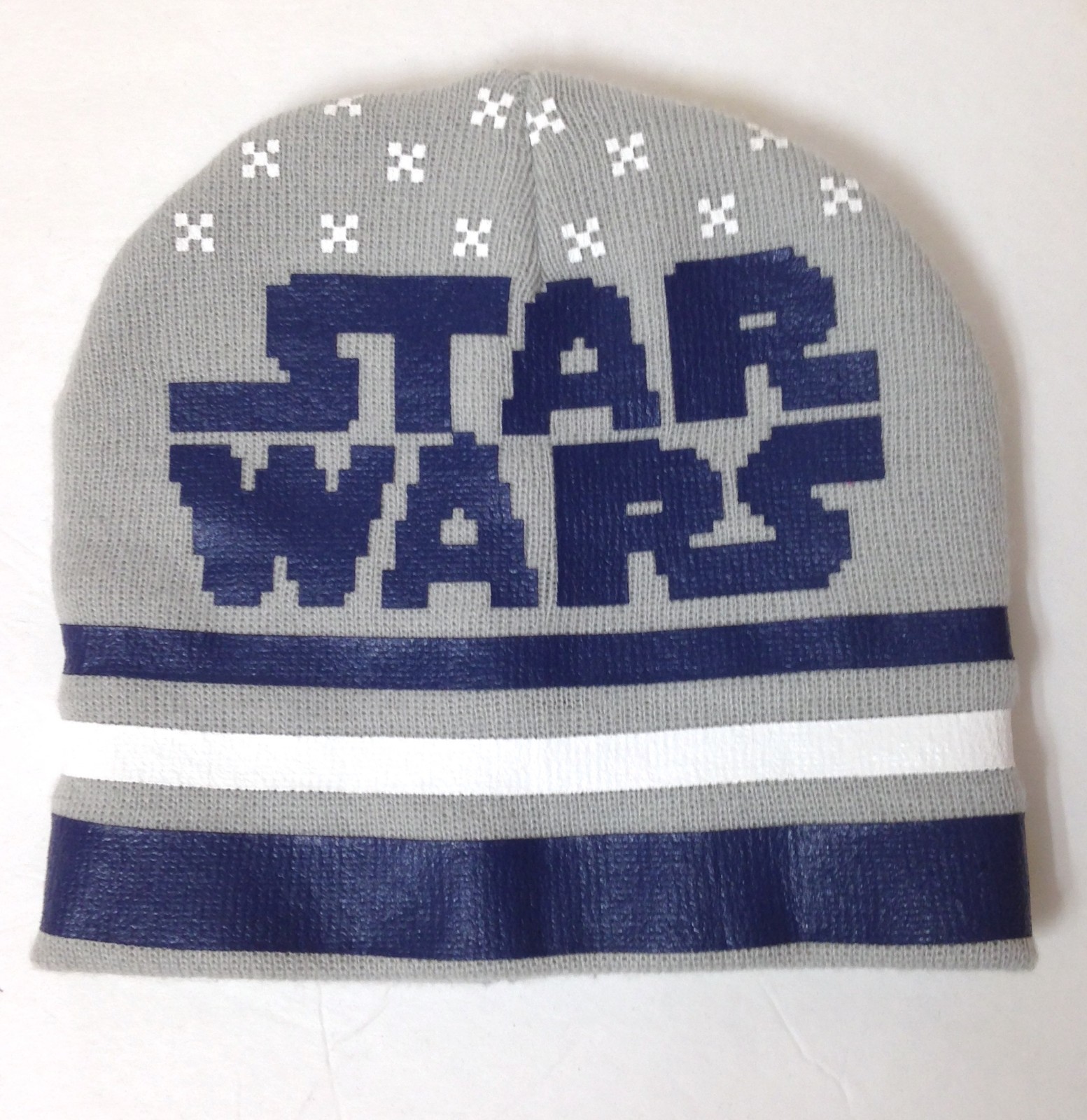 NEW men/women STAR WARS BEANIE retro gray blue 8-bit pixel winter knit ...