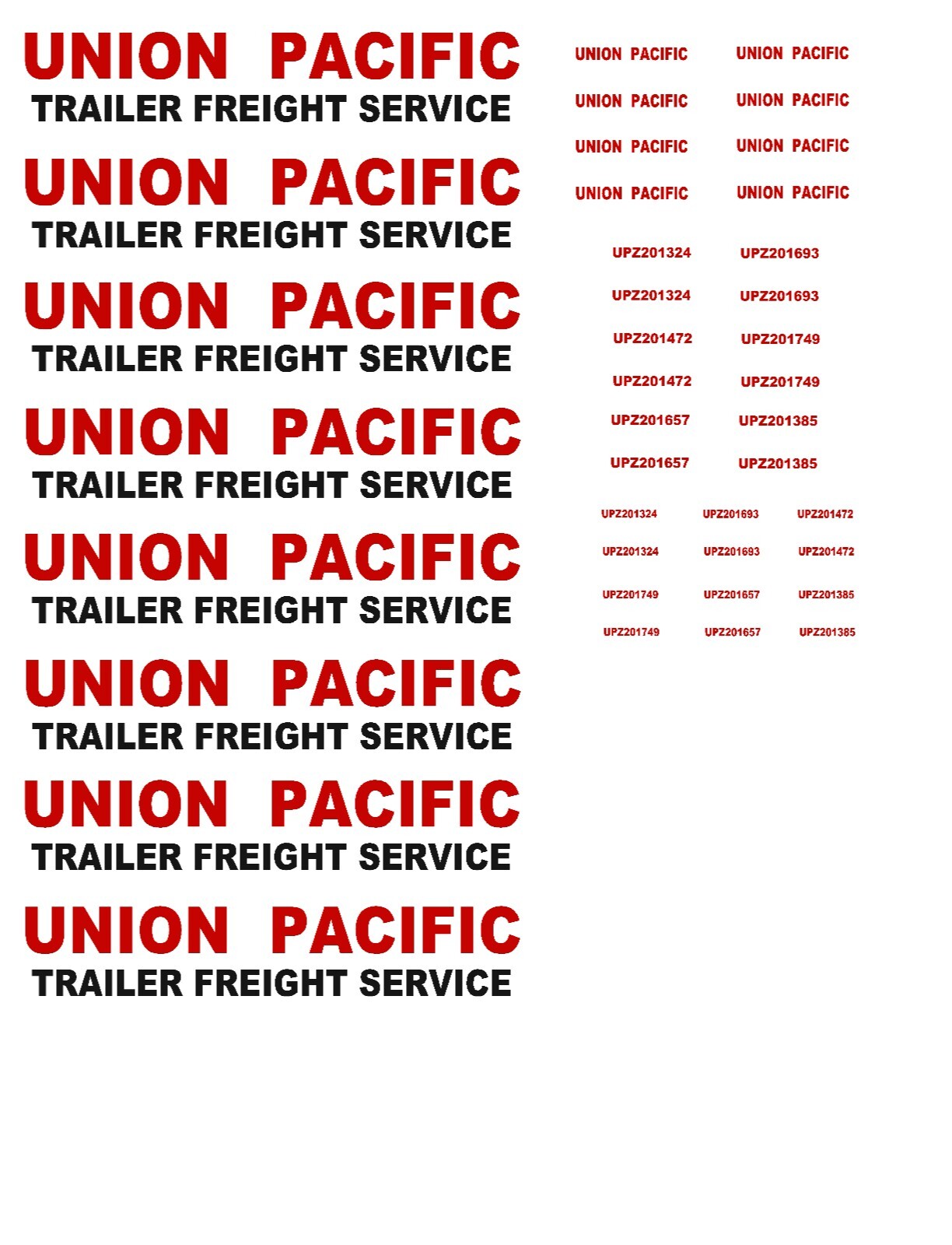 S Scale Truck / Trailer Decals. " Union Pacific Trailer Freight Service ...