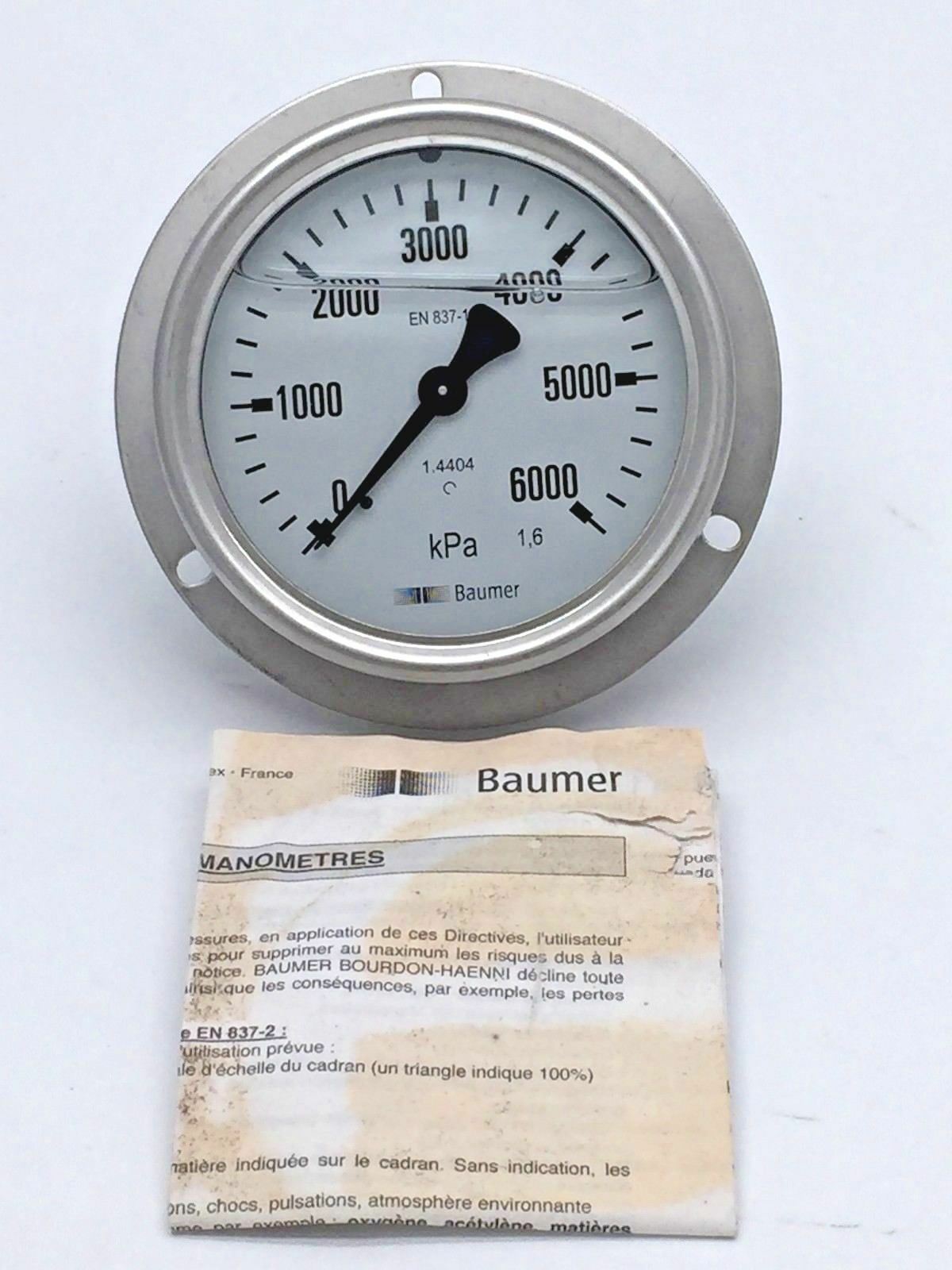 Baumer MEX3B51D29 BH1 Ind. Manometer Pres Gauge 1/4NPT 6000kPa ∅63mm ...