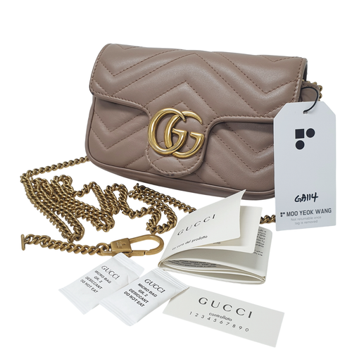 GUCCI 476433 GG Marmont Mini Chain Shoulder Bag Beige Genuine With ...
