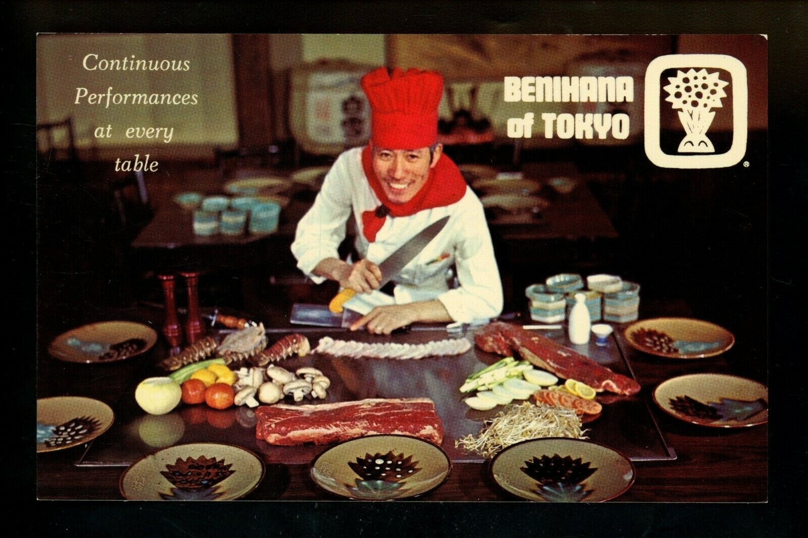 Restaurant postcard Pennsylvania PA Harrisburg Benihana of Tokyo chef ...