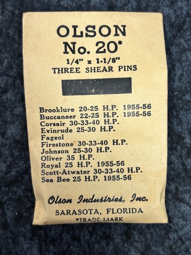 Olson Shear Pins - No. 20 - new old stock - Oliver Corsair Royal ...