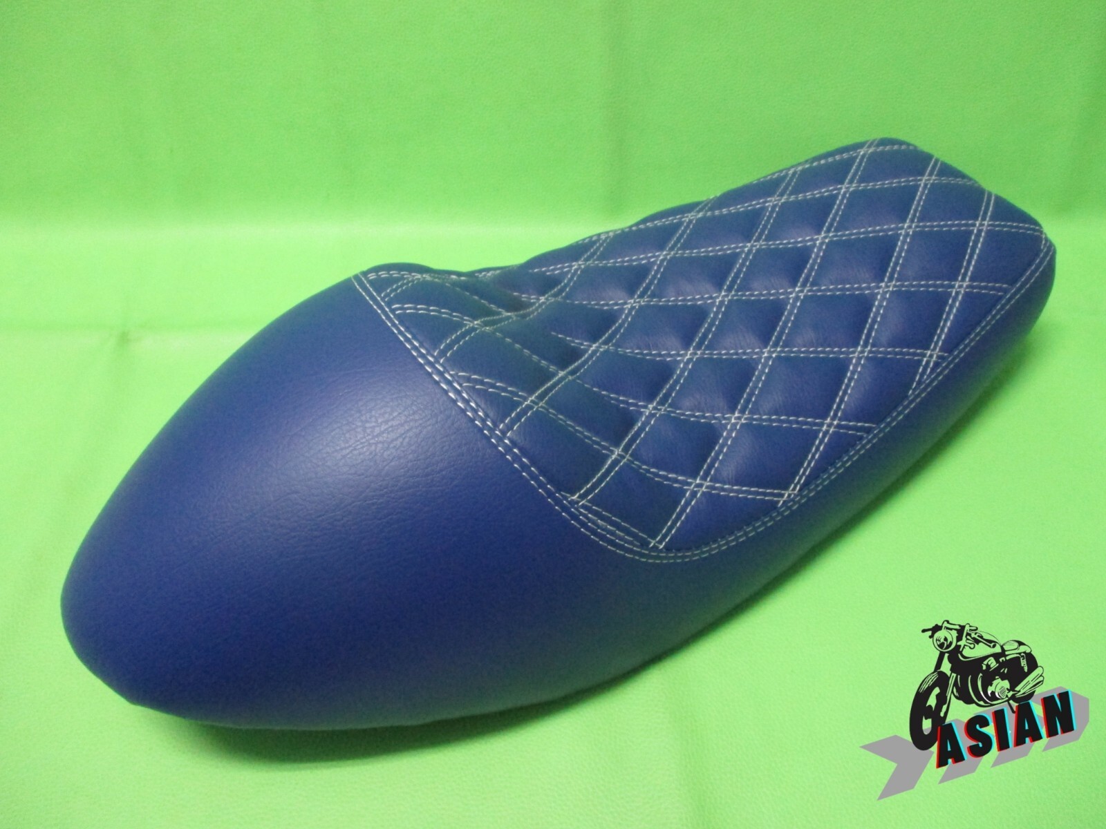 Fit Yamaha SR400 SR500 Blue Seat Complete & White Stitch Diamond Cut ...
