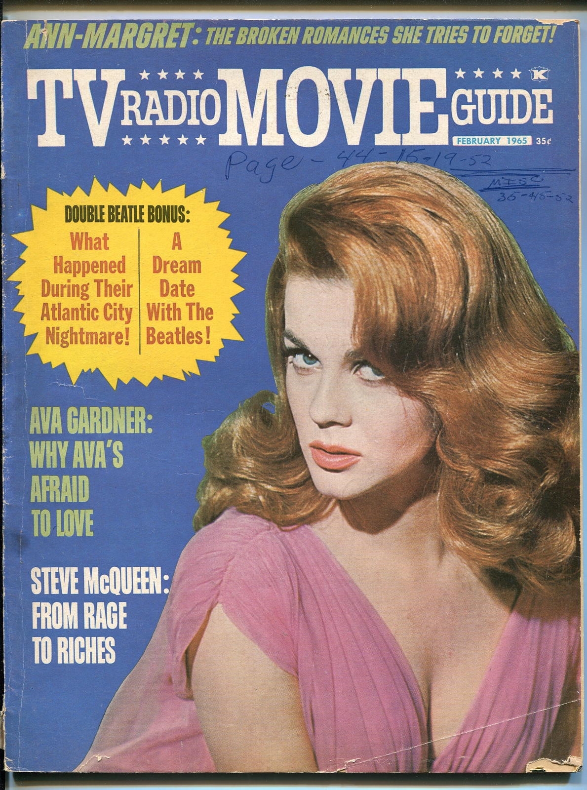 MAG: TV RADIO MOVIE GUIDE 02/1965-ANN-MARGARET COVER-THE BEATLES ...