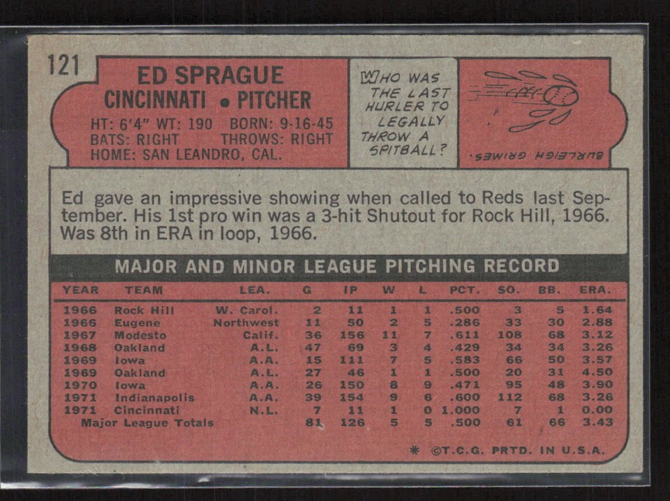 1972 Topps #121 Ed Sprague | eBay