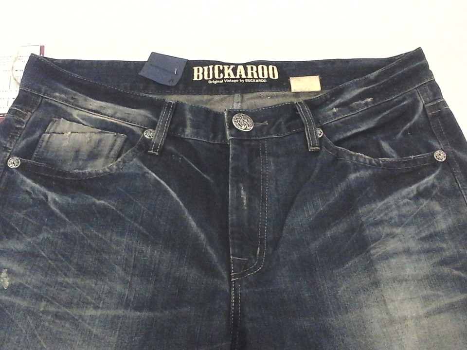 BUCKAROO Jeans Blue Distressed Denim Stitches/Studs Straight Leg Men's ...