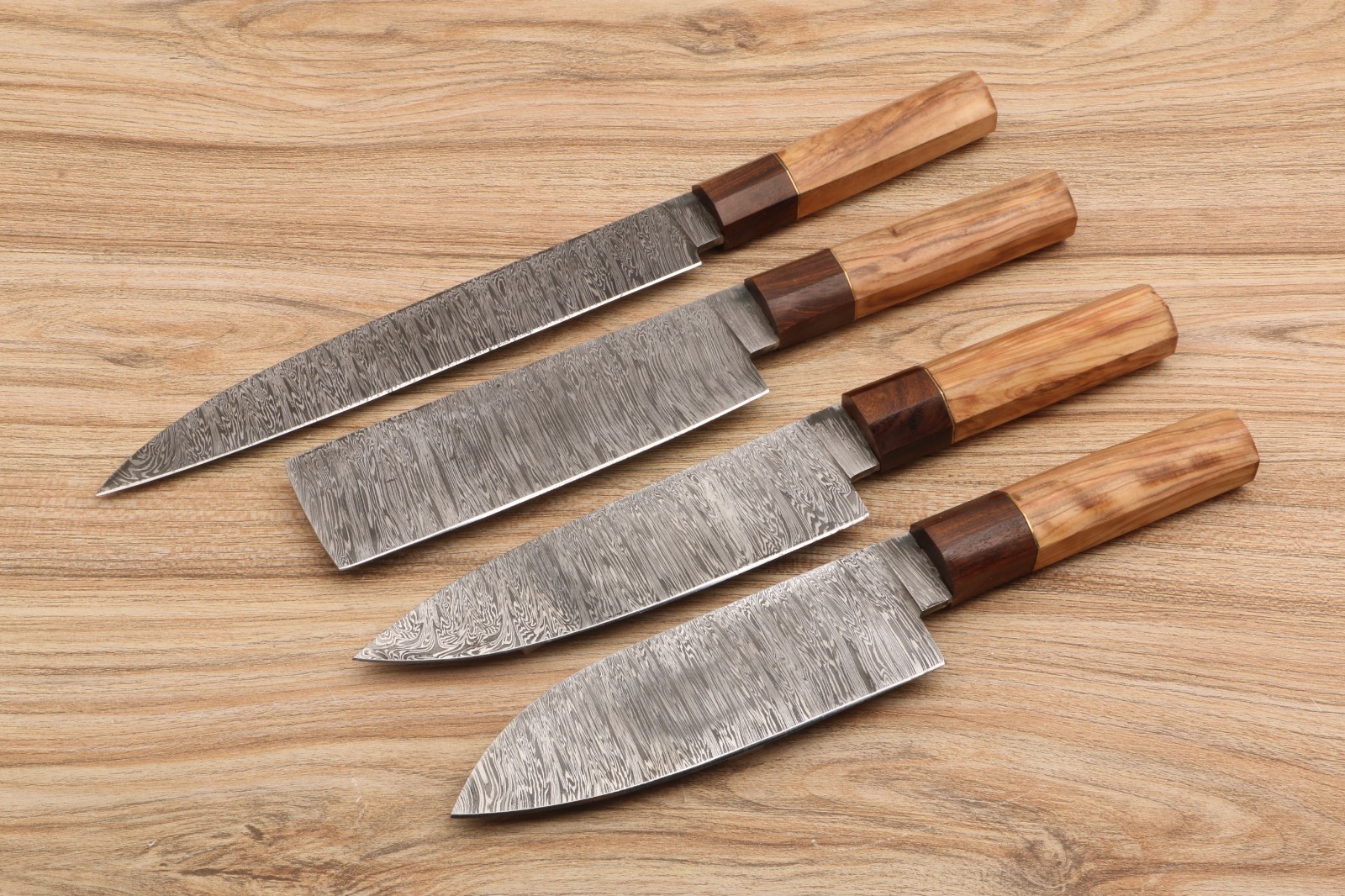 Custom Made Hand Forged Damascus Steel Chef/kitchen Set of 4 pcs w ...