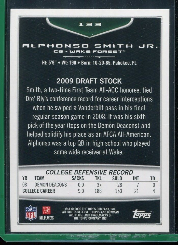 2009 Topps Bowman Football Alphonso Smith Jr. #133 Denver Broncos RC | eBay