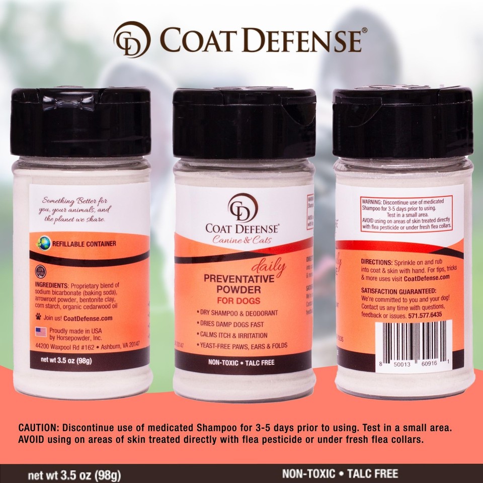 COAT DEFENSE Preventative Powder | Made in USA | 3.5oz Waterless Dog ...