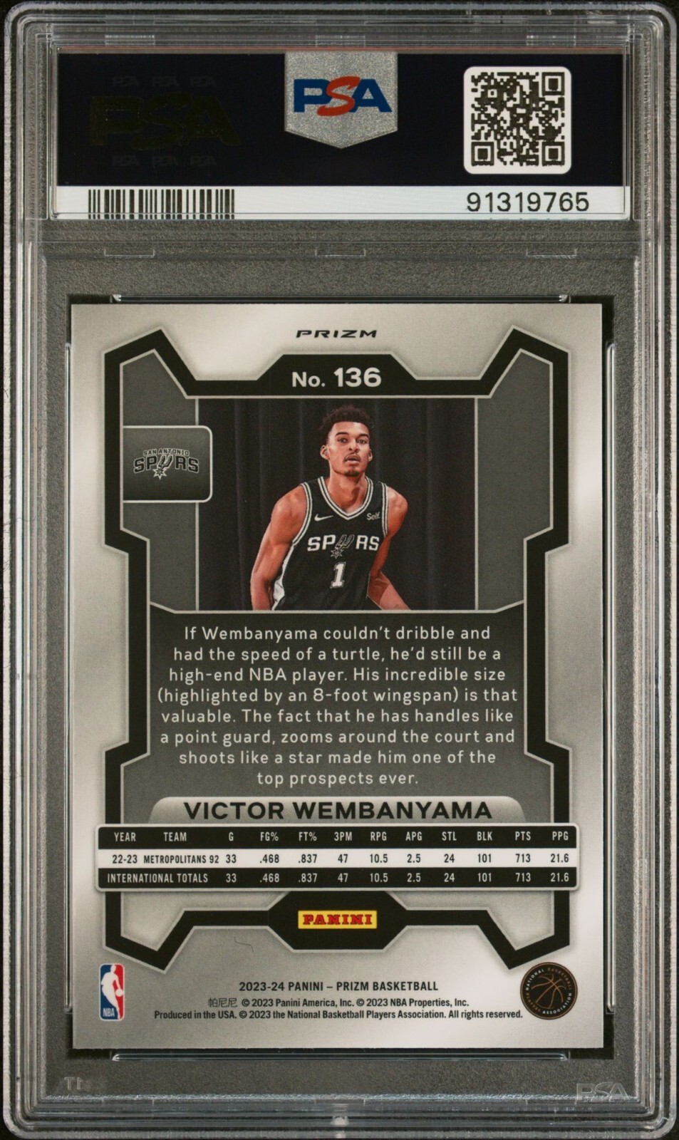 2023-24 Panini Prizm Victor Wembanyama #136 Spurs Rookie RC Red Ice ...