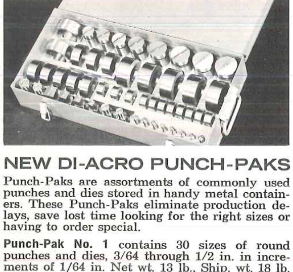 Diacro Punch Pak Set No.1 Bench / Stand Lever Punch & Die Set ...