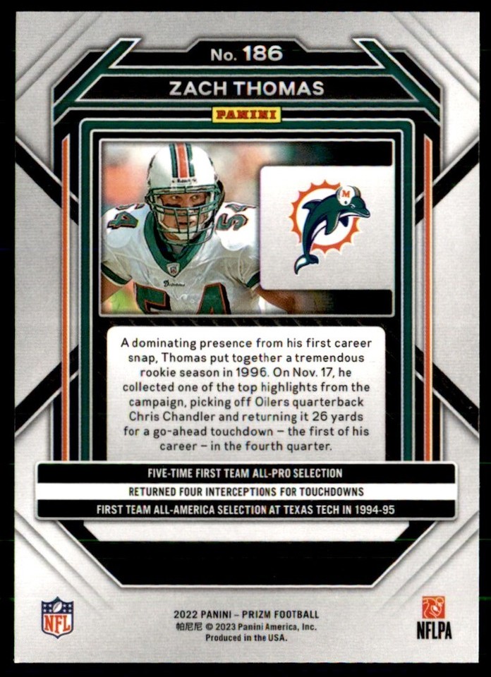 2022 Panini Prizm Football Base Card Zach Thomas #186 | eBay