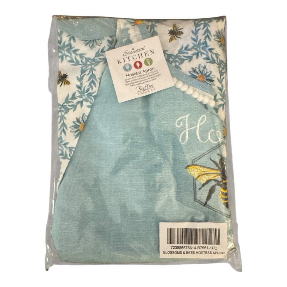 NEW Kay Dee Hostess Apron Womens Blossoms & Bees Blue Multicolor NWT | eBay