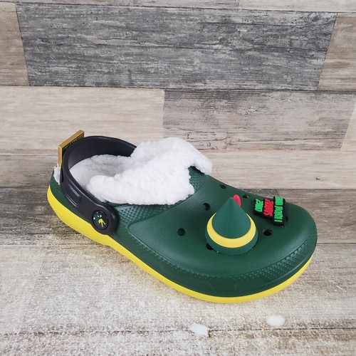 Crocs Elf Classic Kids Clog Sz 3 J3 Green Yellow Fleece Lined Shoes ...