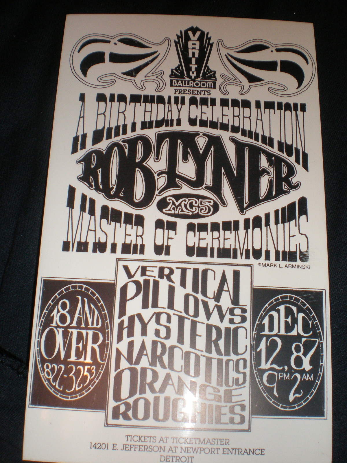 Vanity Ballroom DETROIT Rob Tyner Dec 1987 HANDBILL | eBay