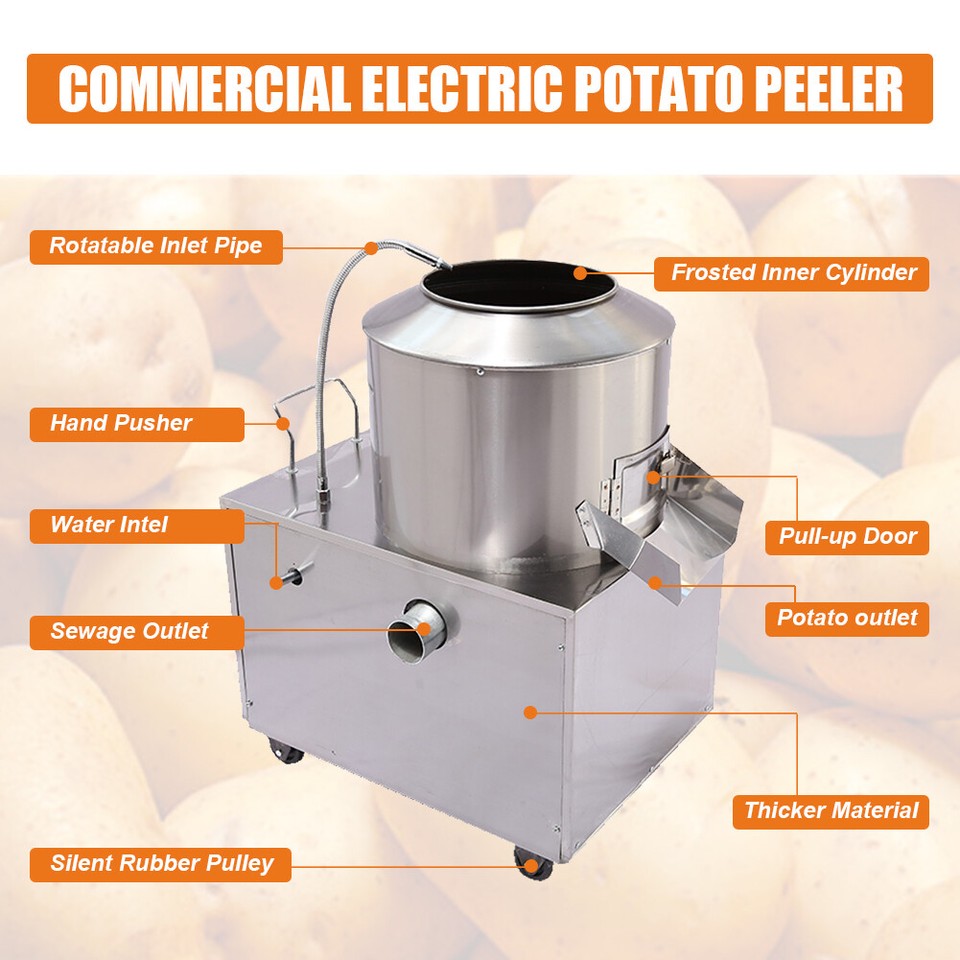 480LBS /H Potato Washer 1500W Electric 430 Stainless Steel Potato ...