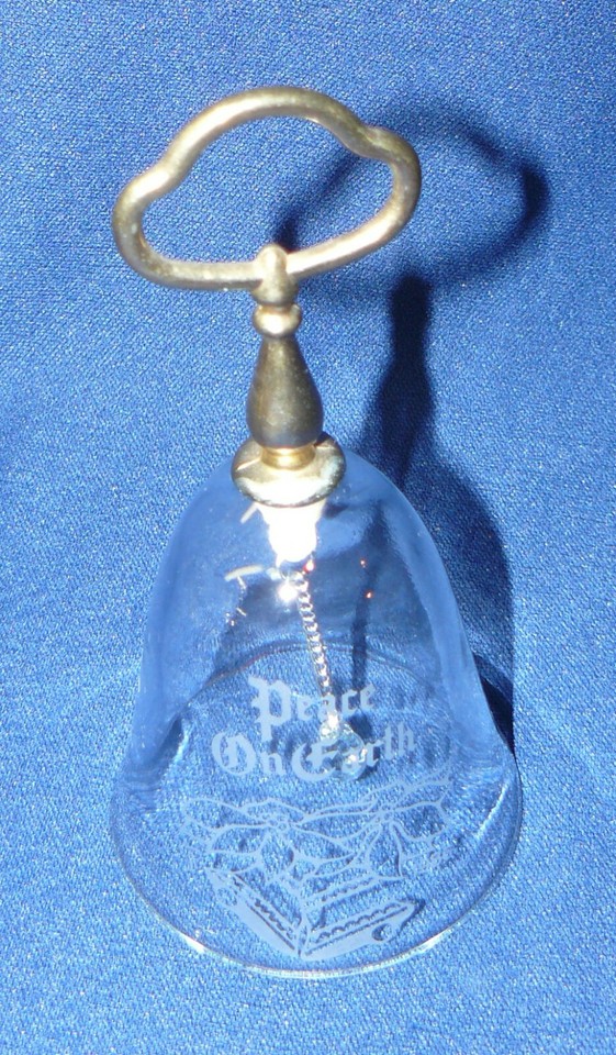 Fostoria 1986 Christmas Bell Peace on Earth with Goldtone Metal Handle ...