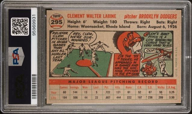 1956 Topps Baseball Clem Labine PSA 5 EXCELLENT Brooklyn Dodgers Card ...